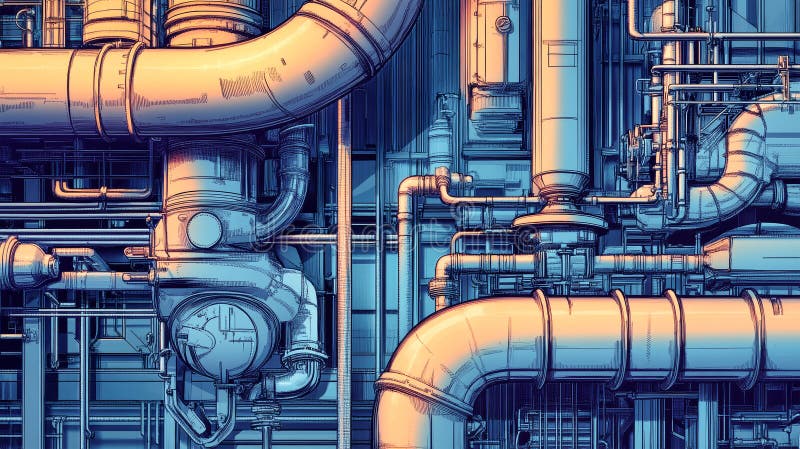 Intricate Industrial Design Showcasing Complex Pipes and Technological ...