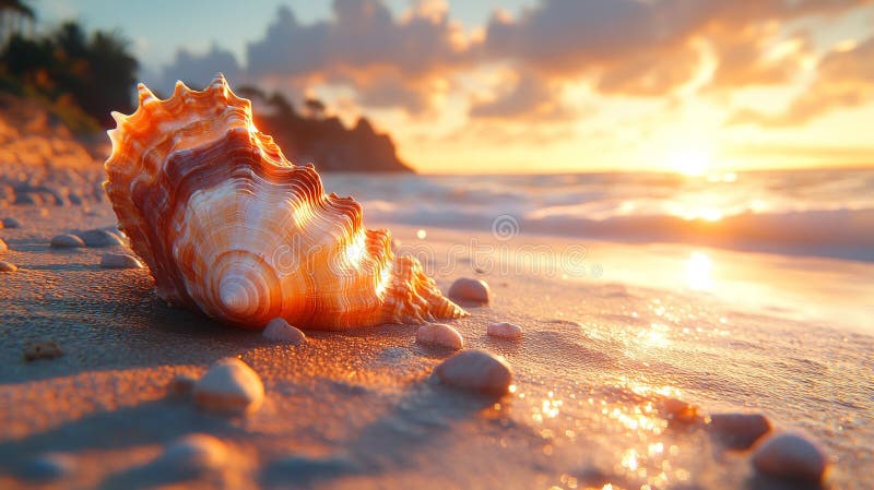 Discover the Beauty of Shells on a Sandy Beach at Sunset Stock ...