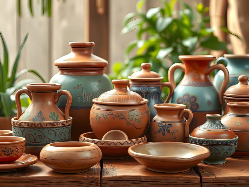 Rustic Charm Pottery Collection HandPainted Clayware Art for a Vibrant ...