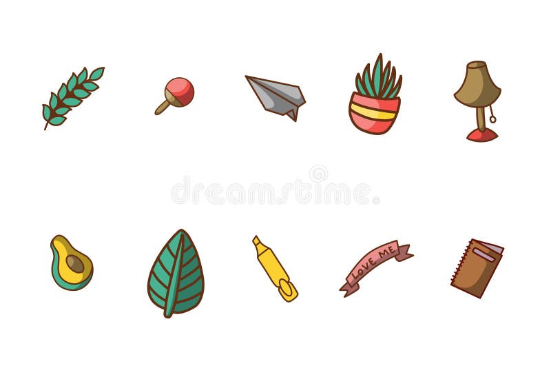 Whimsical Vector Hand Draw Doodle Icon Set Stock Vector - Illustration ...