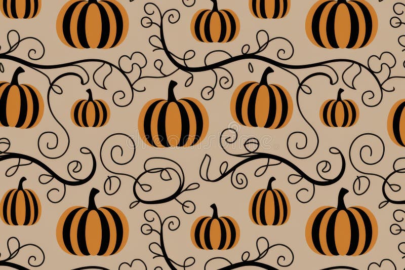 Whimsical Pumpkin Pattern Beige Background Fall Decor - Seasonal ...