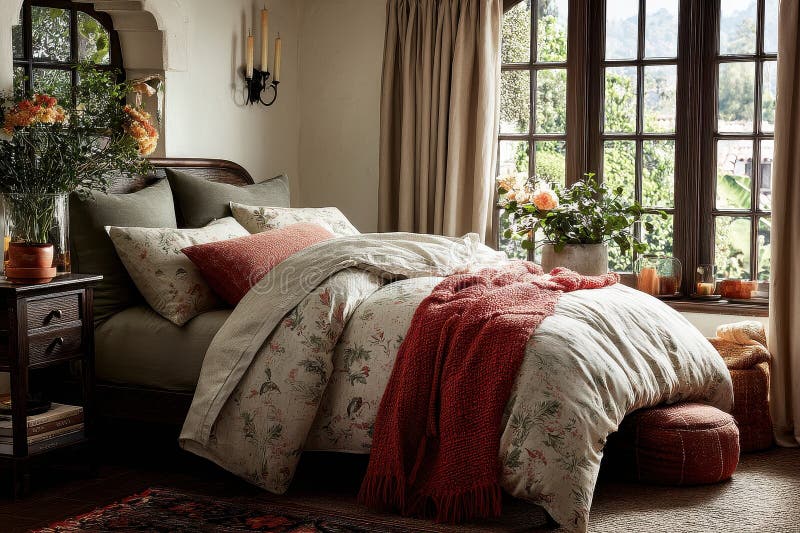 Cozy and Inviting Neutral Bedroom Setting with Warm Accents and Natural ...