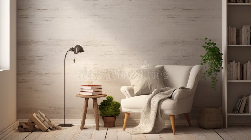 A Cozy Reading Nook with a Simple Plain Wall Mockup HD Stock ...