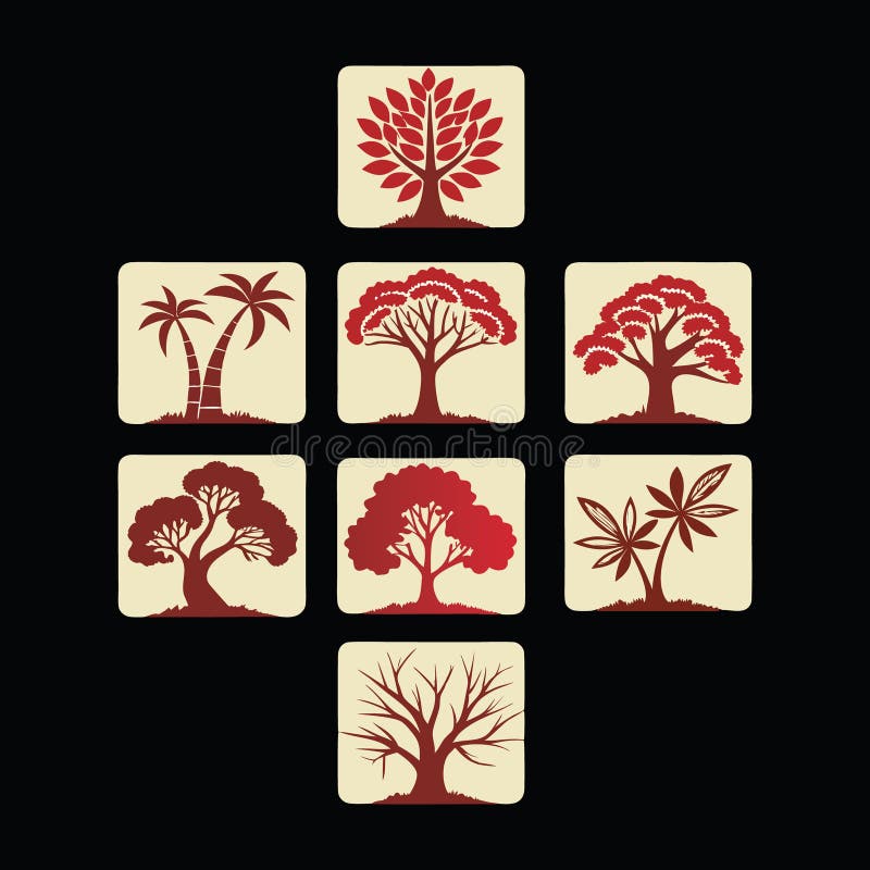 Distinctive Trees: a Silhouette Collection Stock Illustration ...