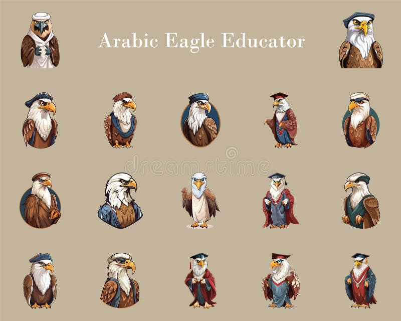 Elegant Arabian Eagle Teacher: Full Body Vector Set of 17 Stock Vector ...