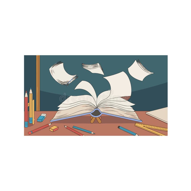 One-Line Art: Open Book with Flying Pages - Back-to-School Illustration ...