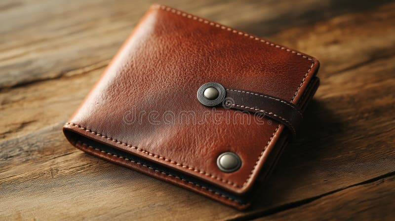 Stylish Brown Leather Wallet with Button Closure Stock Illustration ...