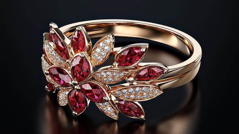 Elegant Ruby Cluster Ring with Small Rubies and Sparkling Accents Stock Illustration ...