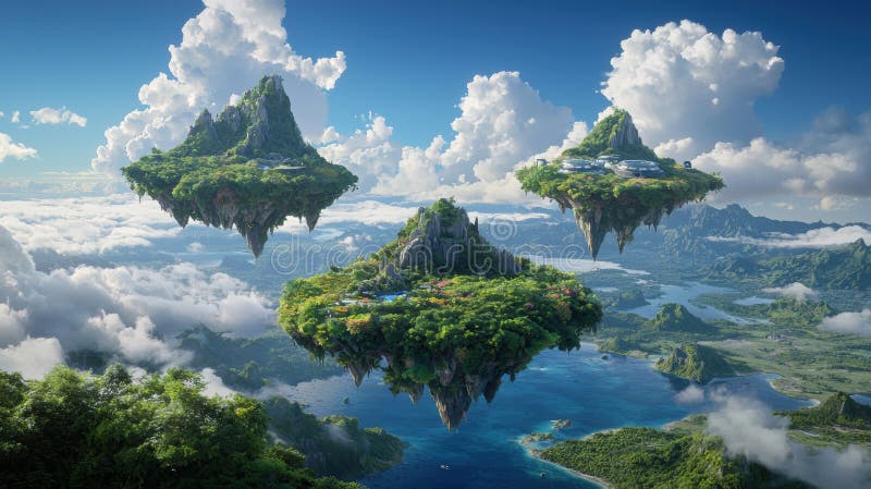 Exploring the Breathtaking Floating Isles of Wonder in the Mysterious Sky Stock Illustration ...