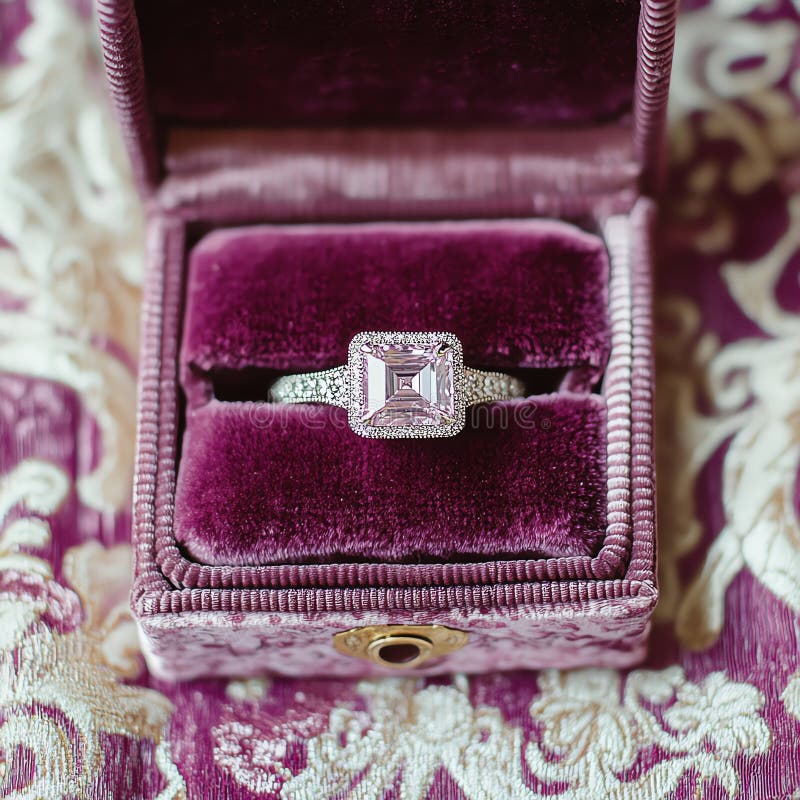 Discover Exquisite Ring: Square-Cut Gemstone in Velvet Box, Sparkling ...