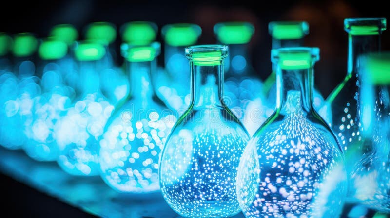 Discover the Future with Blue Bioluminescent Structures in Lab Flasks ...