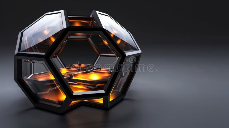 Hexagonal Glass Trophy. Shiny Gold Plaque Detail. Dark Grey Background ...