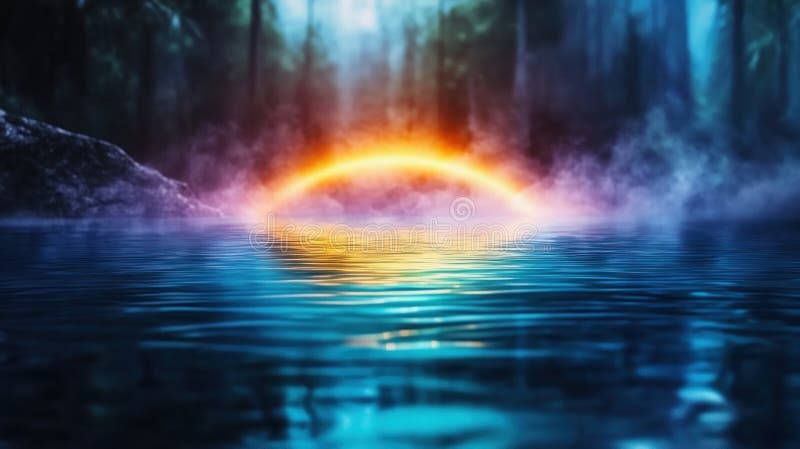 Discover Inner Peace a Glowing Rainbow Reflected in a Calm Pond ...