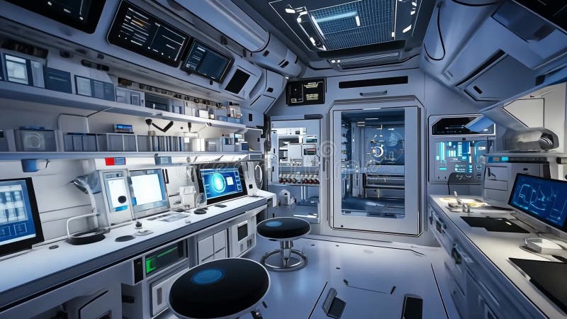 Futuristic Space Laboratory Interior with Advanced Technology Stock ...
