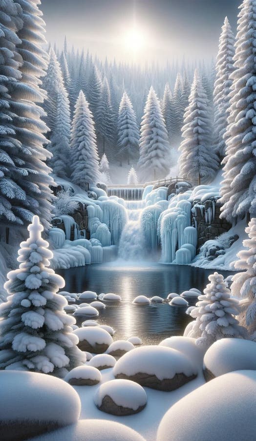Enchanting Frozen Waterfall in Winter Wonderland. Frozen Waterfall ...