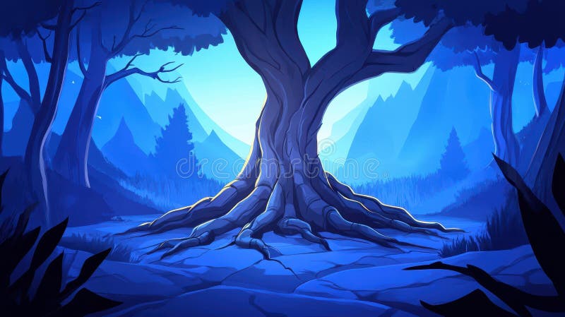 Discover the Magic of Tree Roots Aglow in Shimmering Blue, Creating a ...