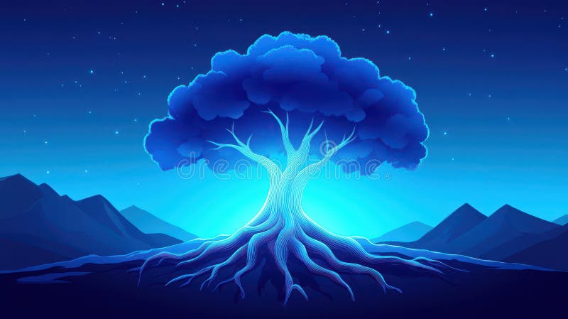 Discover the Magic of Tree Roots Aglow in Shimmering Blue, Creating a ...