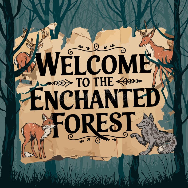 Discover the Magic: Welcome To the Enchanted Forest with Whimsical Wildlife Stock Vector ...