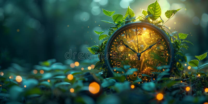 Discover a Magical Clock in Enchanted Forest, Emitting Glowing Lights ...