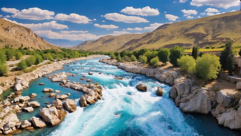 Discover the Magnificent Scenery of a Flowing River Under a Blue Sky ...