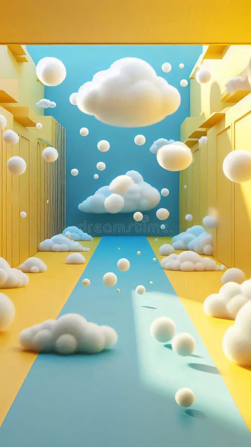 Abstract Background with Corridor: Clouds in a Yellow Room with Blue ...