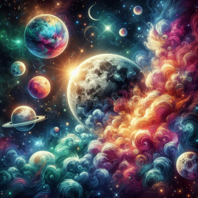 Moon and Solar System in a Tattoo Style, Featuring Smoke Effects ...