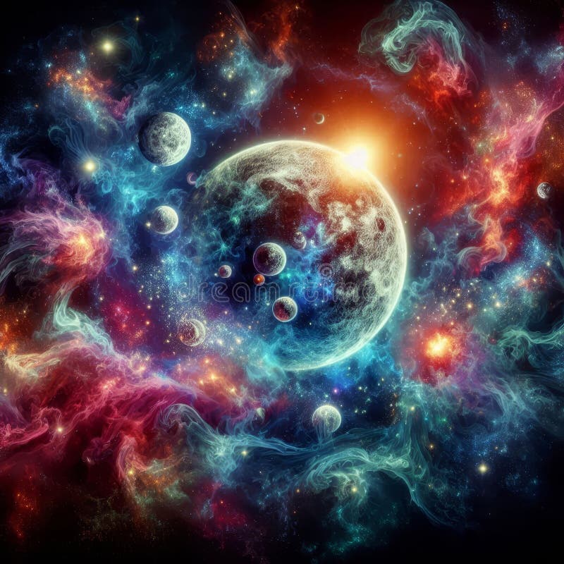 Moon and Solar System in a Tattoo Style, Featuring Smoke Effects ...