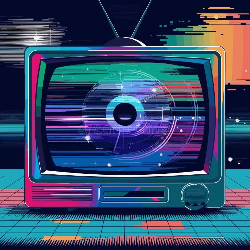 Vibrant Retro Television Illustration with Colorful Glitch Effects ...