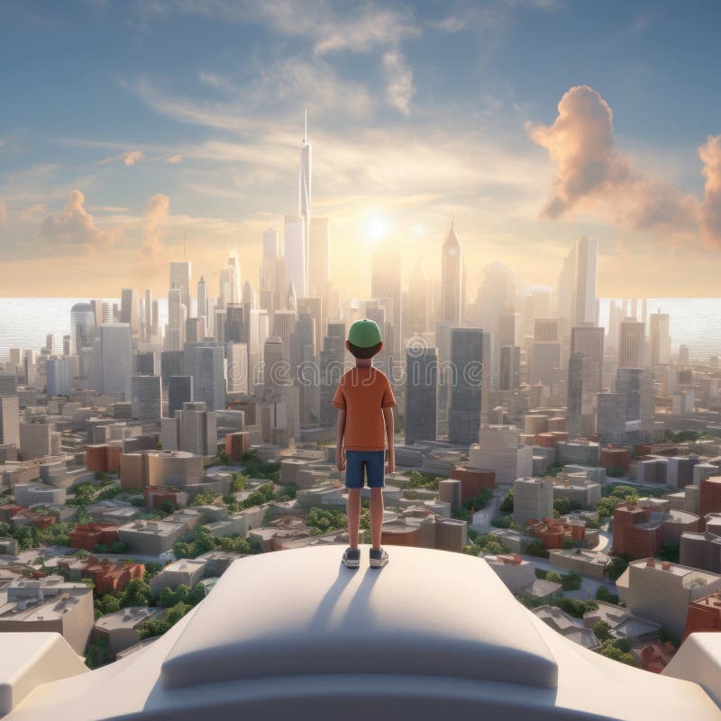 Rooftop View: Epic Cityscape in Stunning 3D Detail Stock Illustration ...