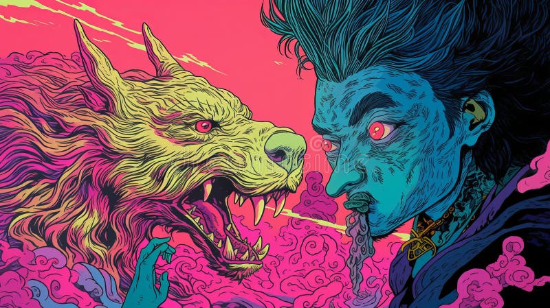 Demons within the Wolf: Japanese-Inspired Psychedelic Art with Powerful ...