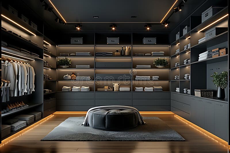 Grey Walk-in Closet with Built-in Refrigerator Stock Illustration ...