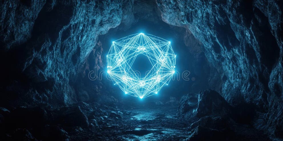 Discover Mysterious Glowing Object in Dark Cave with Light Patterns Stock Illustration ...