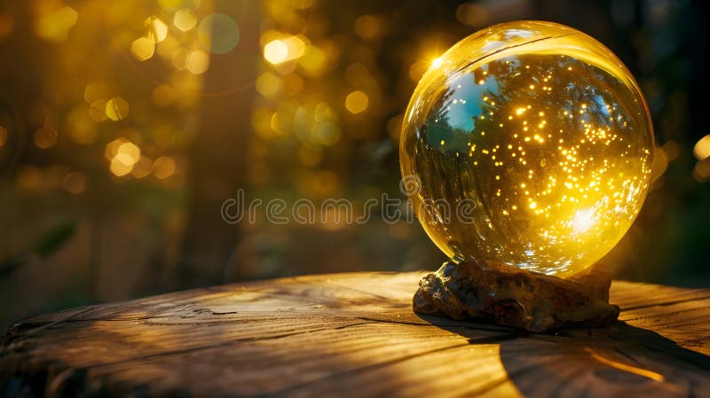 Mystical Yellow Crystal Globe in Enchanted Forest Generative AI Stock ...