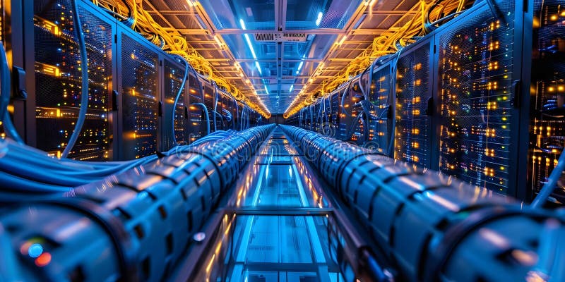 Discover a Network Operation Center with Rows of Servers and Cables ...