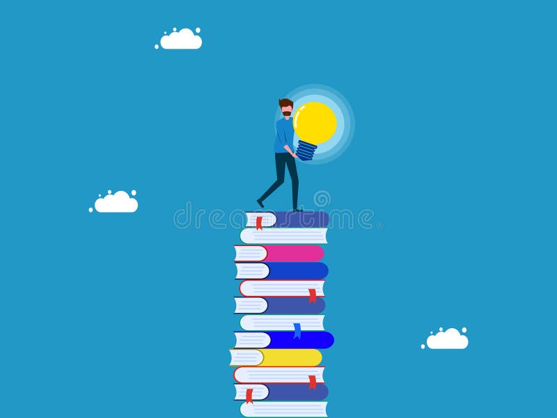 Discover Knowledge. Businessman Finds a Light Bulb in His Head Stock ...