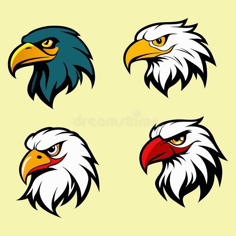 Set of Colorful Eagle Head Vector Illustration - Bold and Vibrant Avian ...