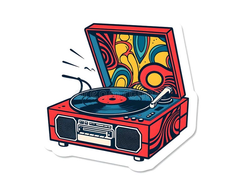 Retro Pop Art Record Player Stickers: Dynamic Patterns & Vector Designs ...