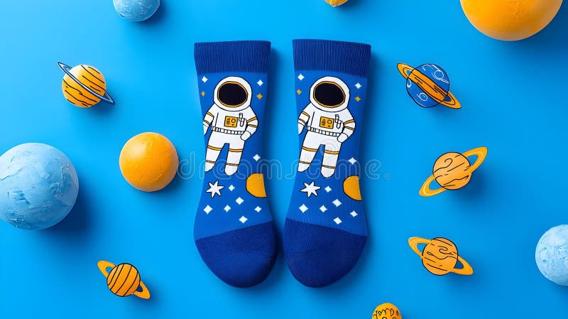 Fun Astronaut Socks with Space Pattern Design Stock Illustration ...