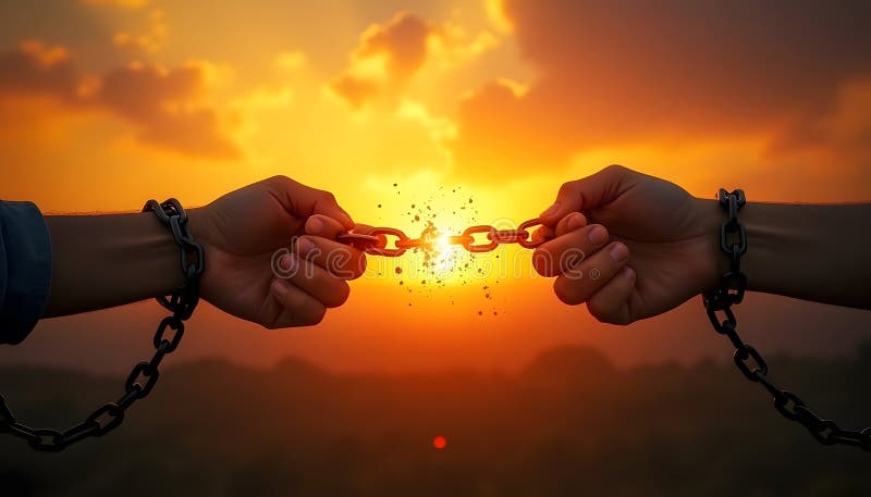 Empowering Image of Liberation: Breaking Free from Chains at Sunset ...