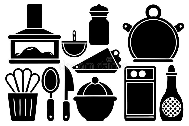 Black kitchen elements stock vector. Illustration of drawing - 332694312