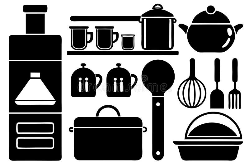 Black kitchen elements stock vector. Illustration of black - 332694319