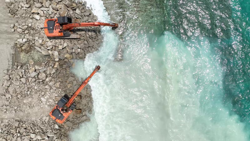 Building an Alluring Coastline: Aerial View of Construction Project ...