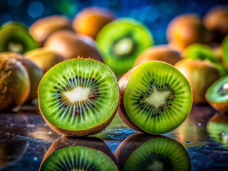 A Vibrant Array of Fresh Kiwi Varieties a Rotating Tabletop Display ...