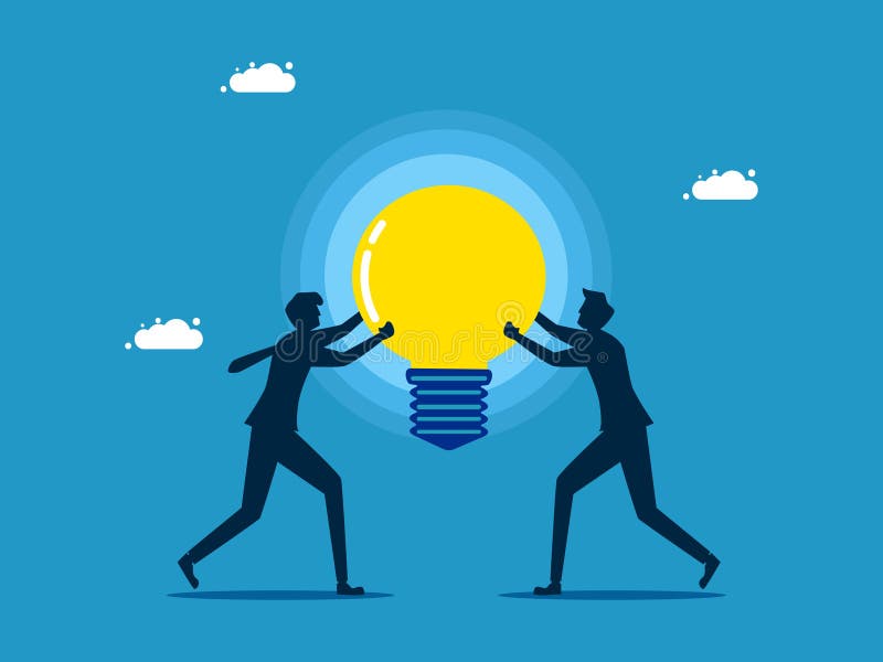 Discover the Same Idea. Businessmen Join Hands Holding a Large Light ...