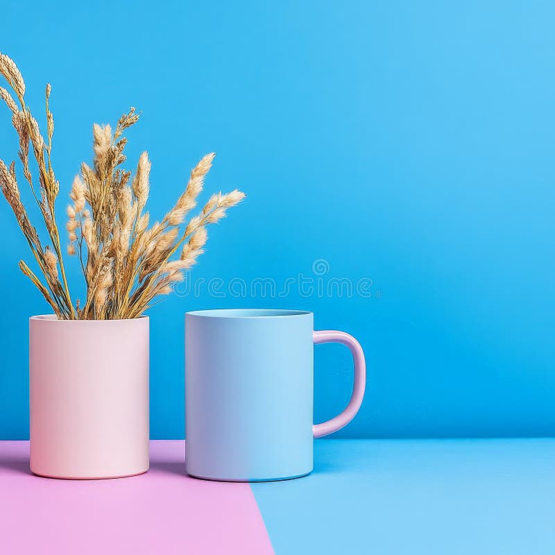 Pastel Coffee Cups with Natural Decor Stock Illustration - Illustration ...