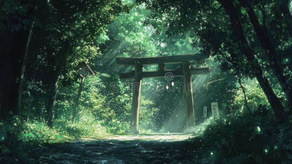 Discover Serene Forest Path with Ancient Torii Gate Stock Illustration ...