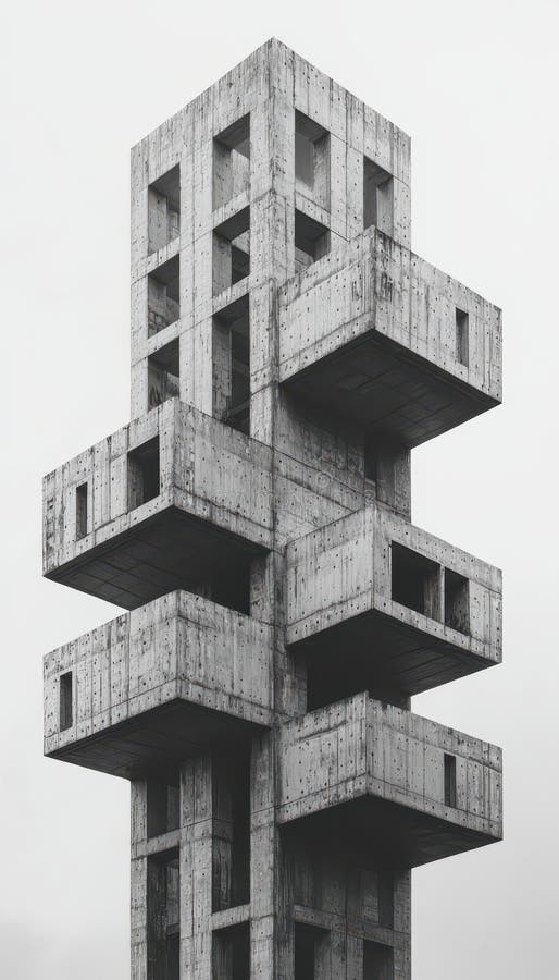 Modern Brutalist Architecture Featuring Geometric Concrete Blocks and ...