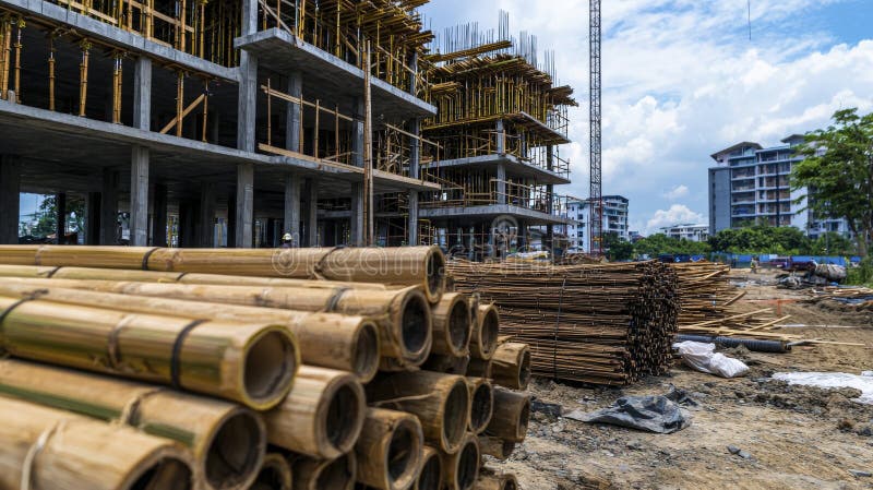 Innovative Eco-friendly Bamboo Construction Site Urban Photography in a ...