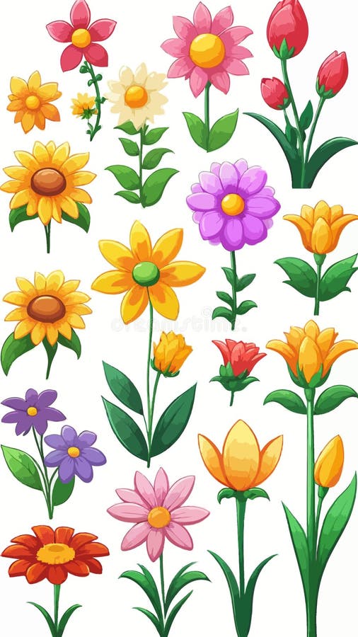 Vector of a Collection of Flowers Cartoon Drawing Artwork Ai Generated ...