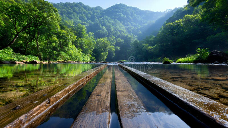 Discover Tranquil River Pathway Surrounded by Lush Green Forest at Dawn ...